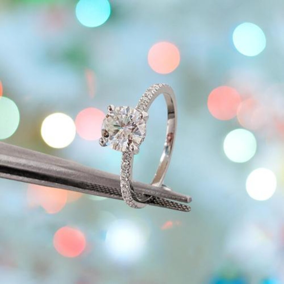 Vintage Hidden Halo Moissanite Ladies Engagement Ring, Round Diamond ...