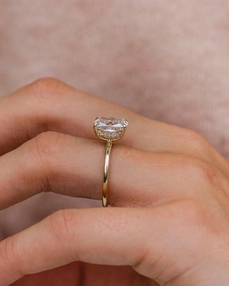 Elongated Cushion Hidden Halo Ring Platinum Engagement Ring - Etsy