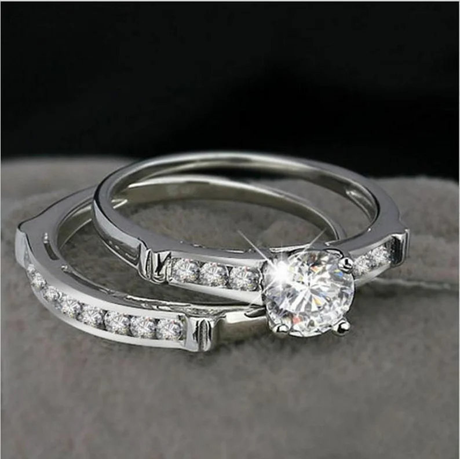 Round Cut Bridal Ring Set, Round Cut Diamond Set Wedding Band, 14K ...