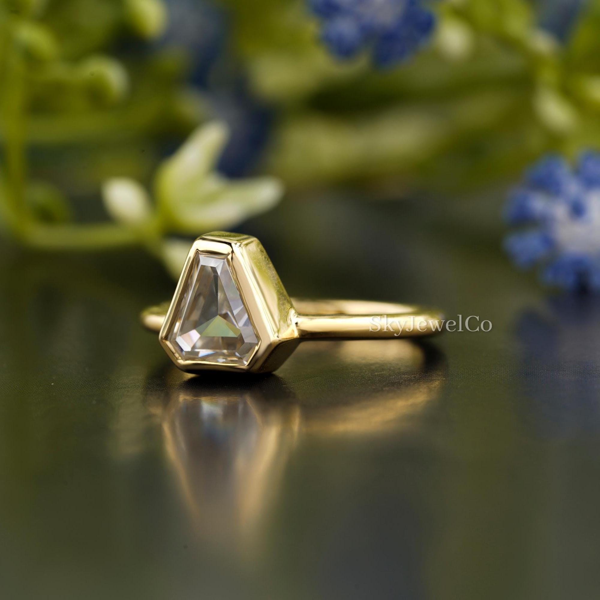 Triangle Bezel Set Engagement Ring, Dainty Solitaire Wedding Ring, 14K ...