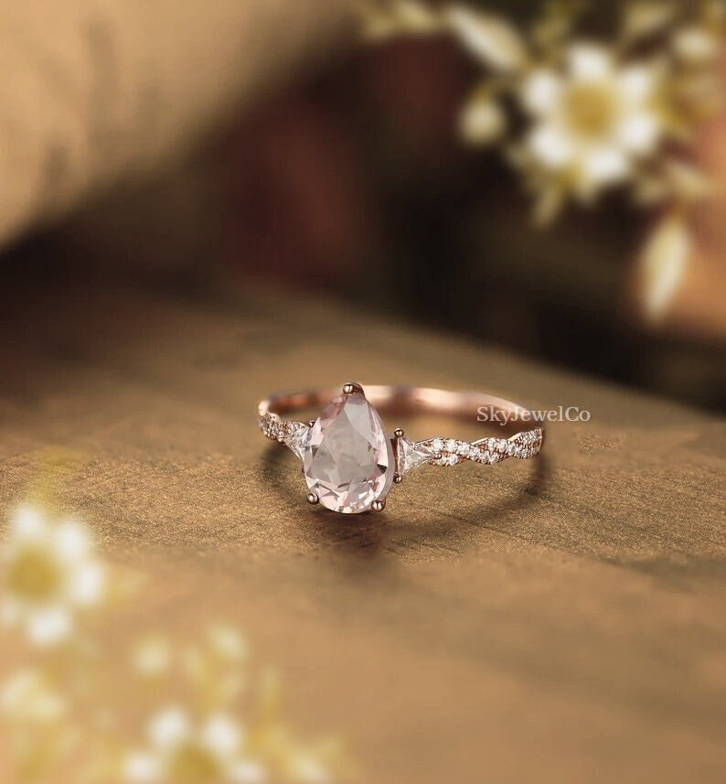 Unique Pear Cut Morganite Engagement Ring, Art Deco Infinity Wedding ...