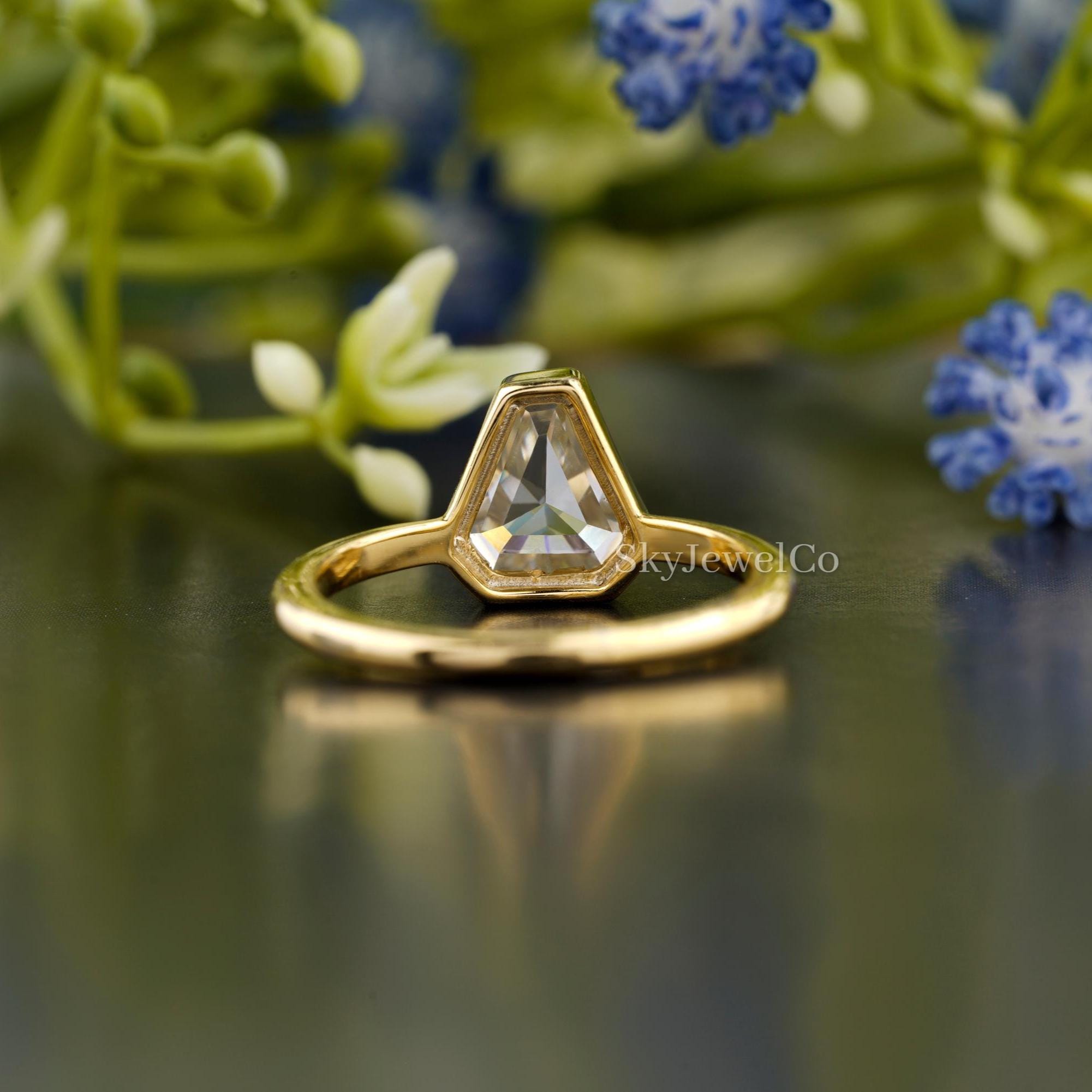 Triangle Bezel Set Engagement Ring, Dainty Solitaire Wedding Ring, 14K ...