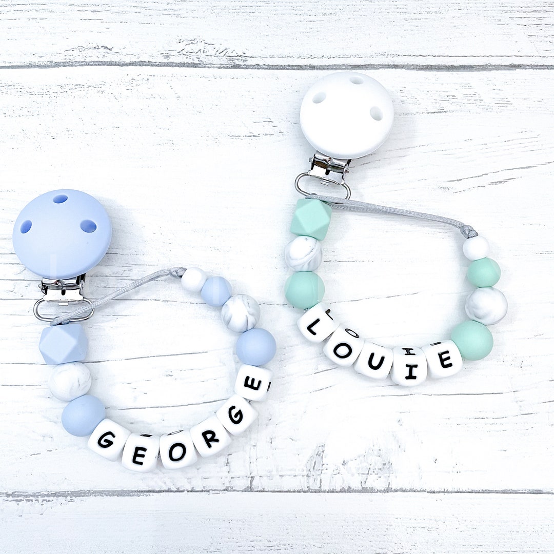 Newborn Gift MAM Dummy Clip Dummy Clip Personalised Pastel Dummy Chain ...