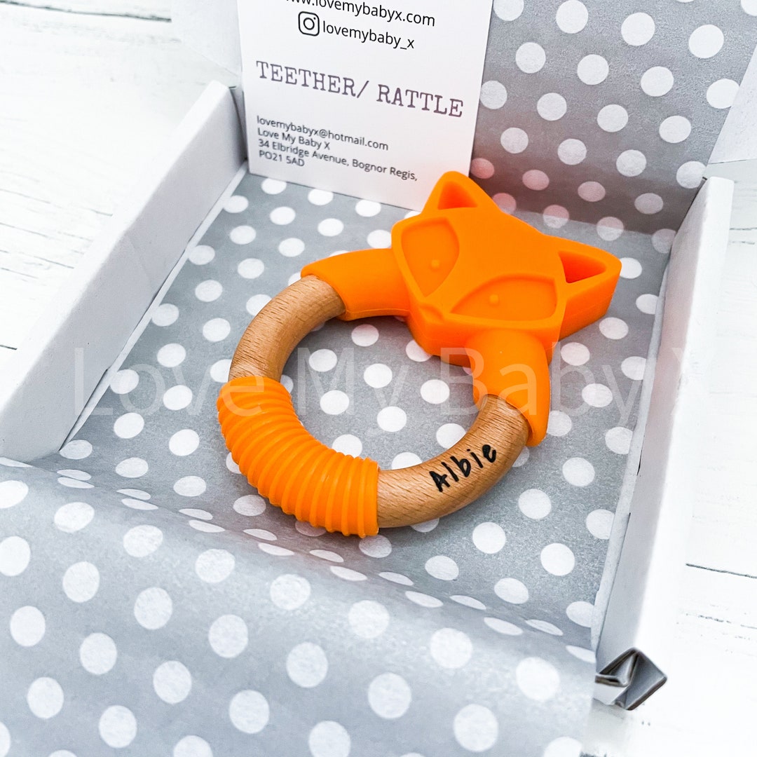 Safe Silicone Fox Teether| Name Ring Teether| PERSONALISED Teething Toy ...