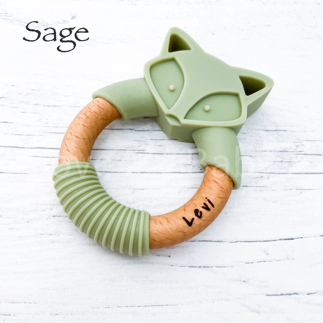 Safe Silicone Fox Teether| Name Ring Teether| PERSONALISED Teething Toy ...