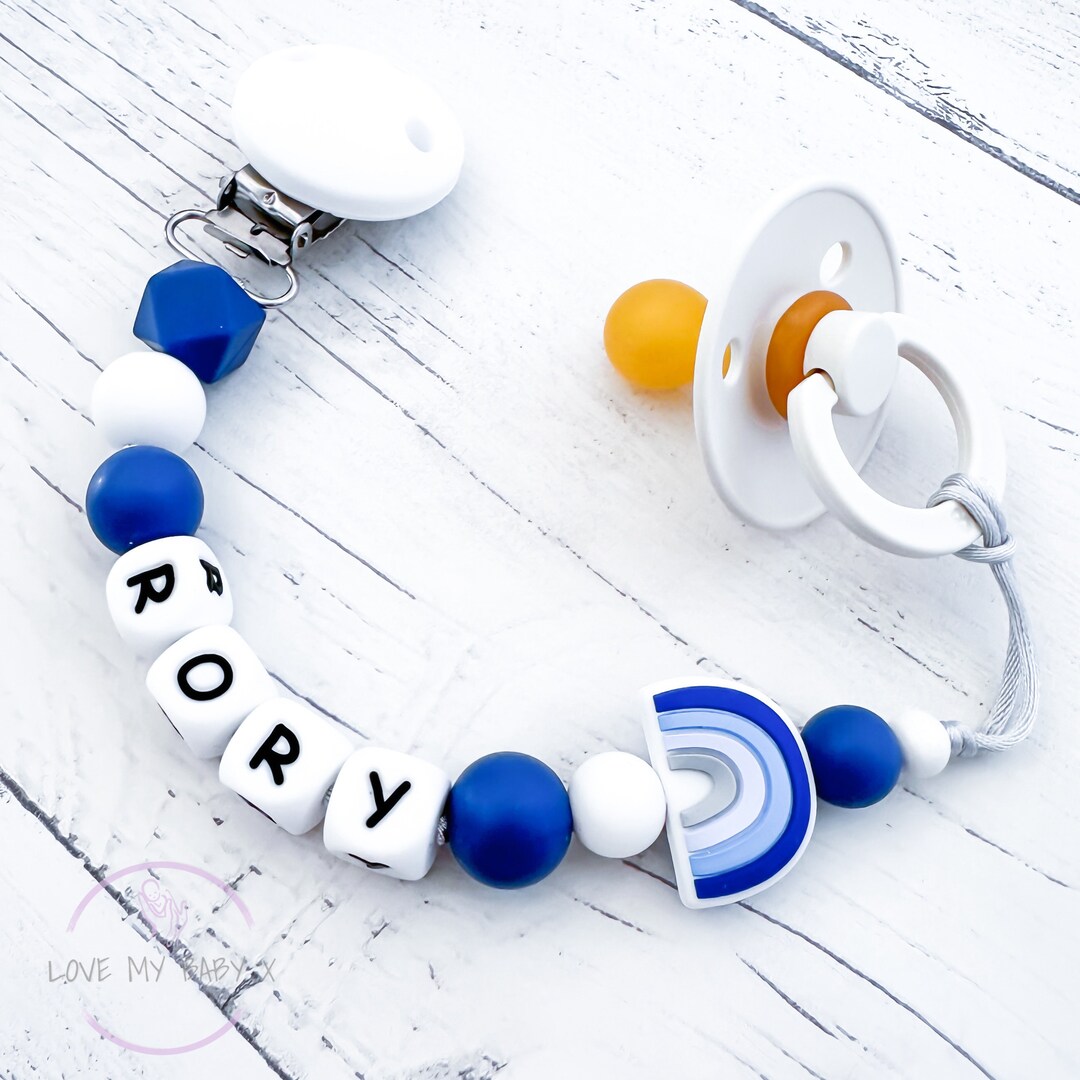 Rainbow Personalised Dummy Clip Custom Soother Holder Dummy Chain ...