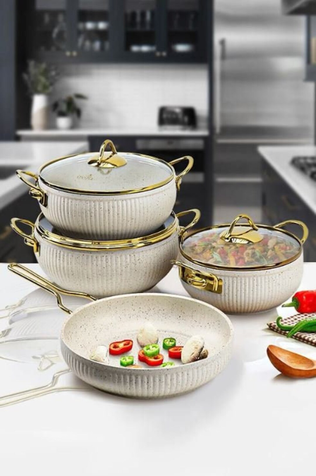 Granite White Cookware Set Luxury Stone Cookware Set - Etsy