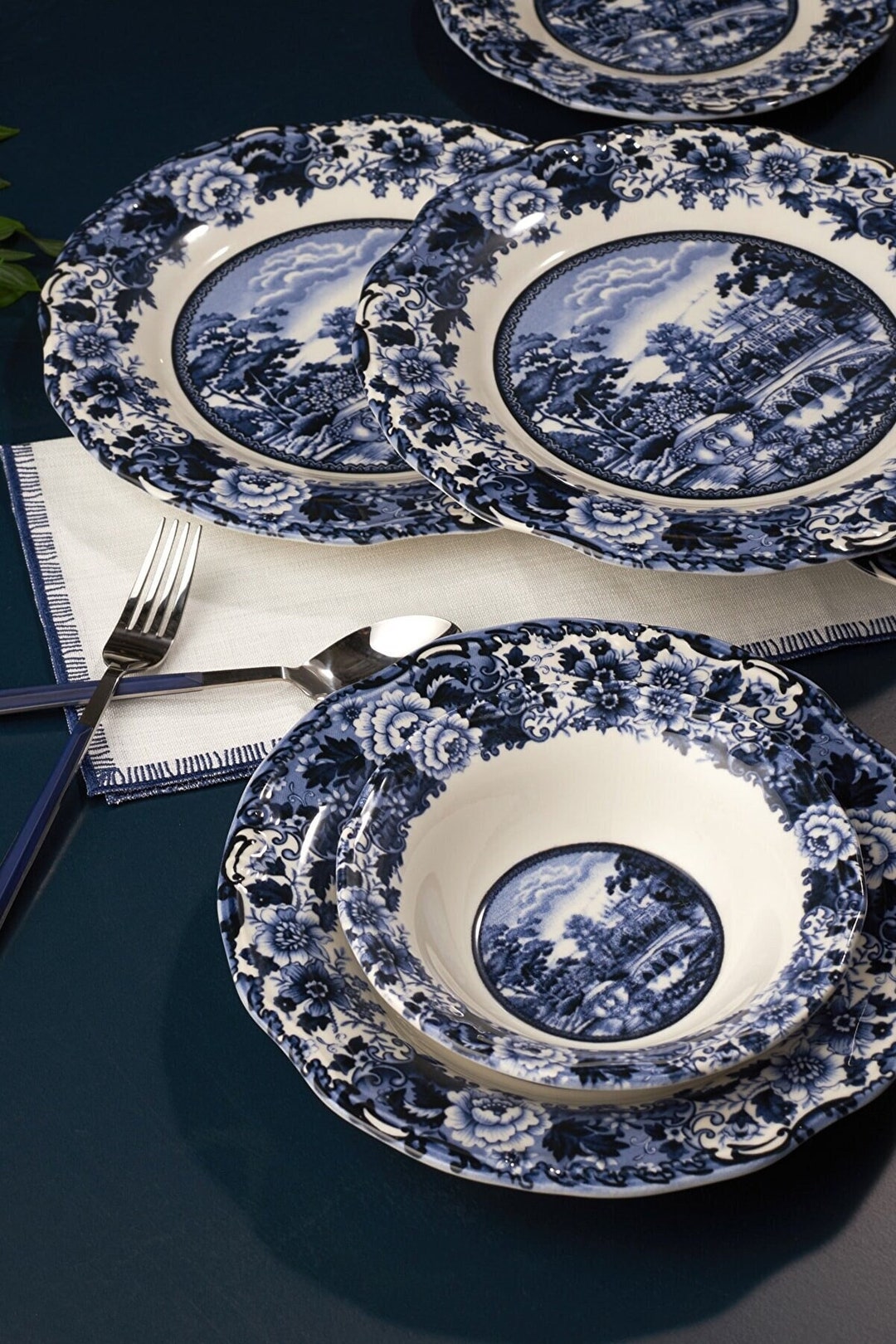Blue Vintage Dinnerware Set 24 Pcs Dinner Set Dinnerware Set - Etsy