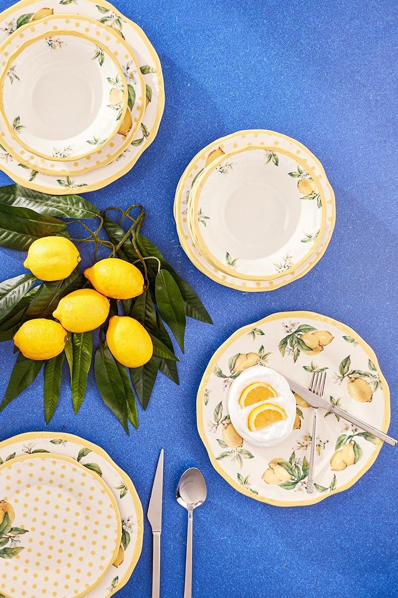 Vintage Lemon 24pcs Porcelain Dinner Set Plate Dinnerware - Etsy