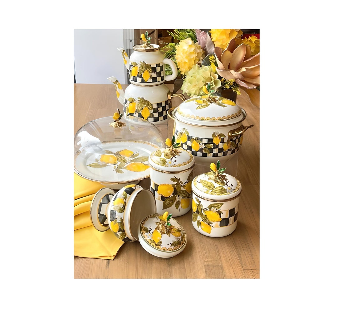 Enamel Kitchen Set 13 Pieces Lemon Kitchenware Set Teapot - Etsy