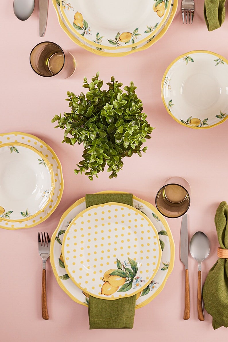 Vintage Lemon 24pcs Porcelain Dinner Set Plate Dinnerware - Etsy