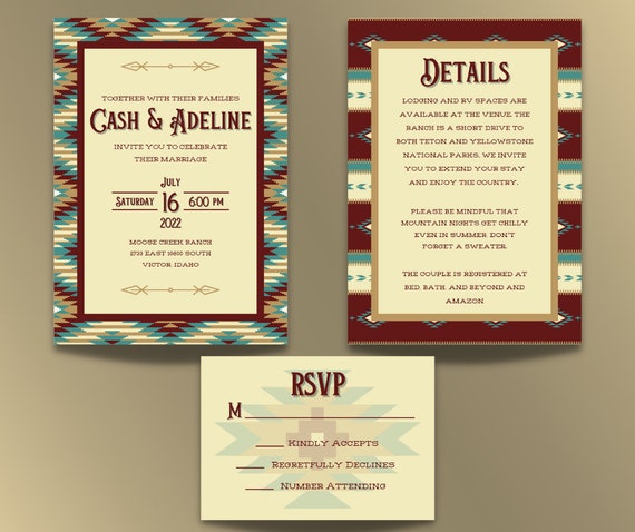 Turquoise And Red Wedding Invitations