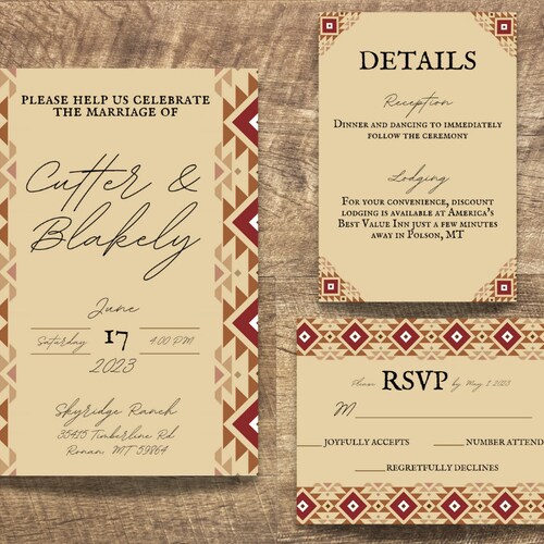 Western Aztec Southwestern Cowboy Wedding Invitation Set - Etsy