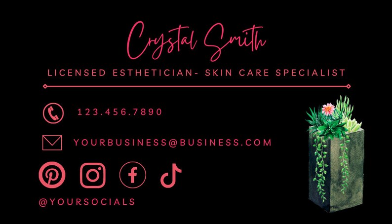 Cactus Succulent Desert Pink Green Editable Business Card Template - Etsy