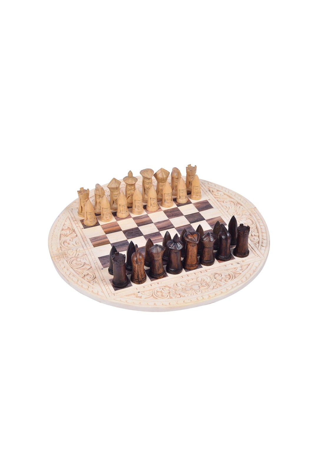 CHESS SET Round Natural Color Carving Chess Board Face Mask - Etsy