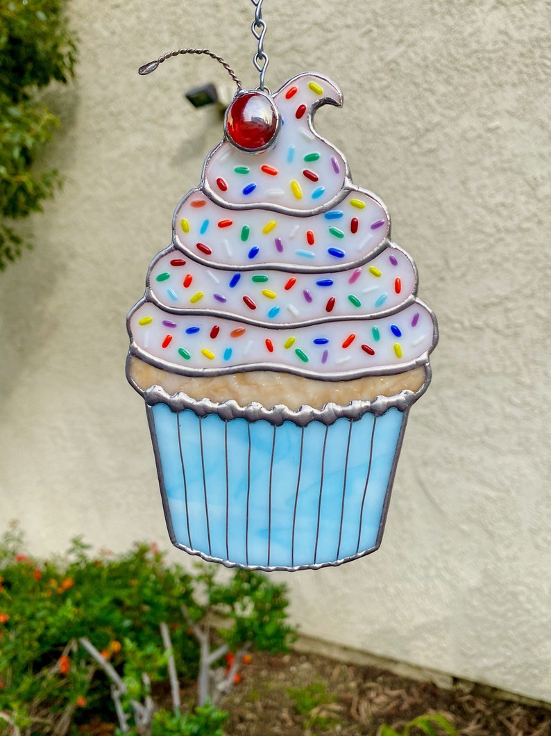Stained Glass Suncatcher Cupcake With Sprinkles and Cherry on - Etsy
