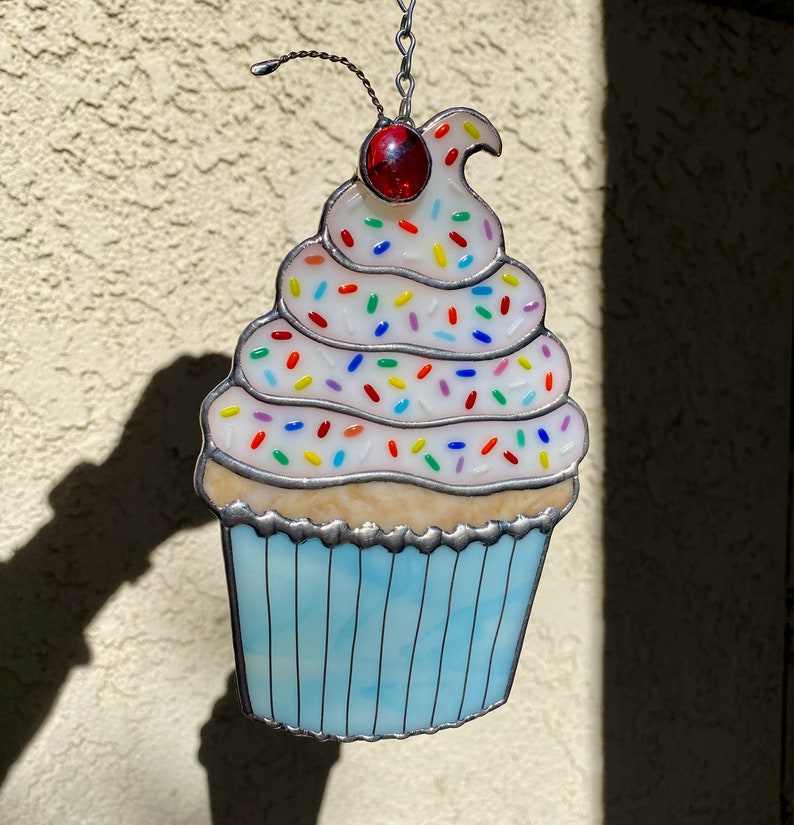 Stained Glass Suncatcher Cupcake With Sprinkles and Cherry on - Etsy
