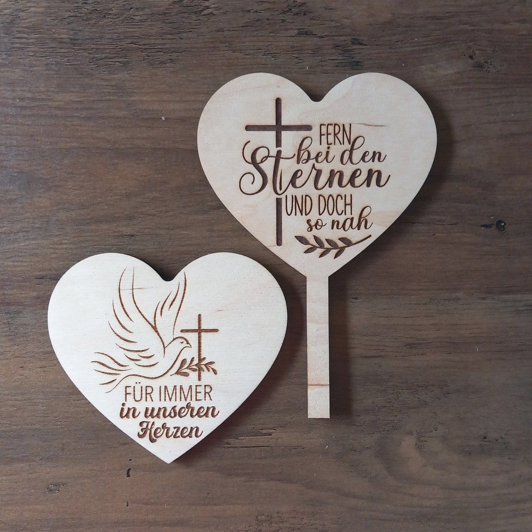 Wooden Heart Mourning Heart With Engraving Also With Plant Plug for ...