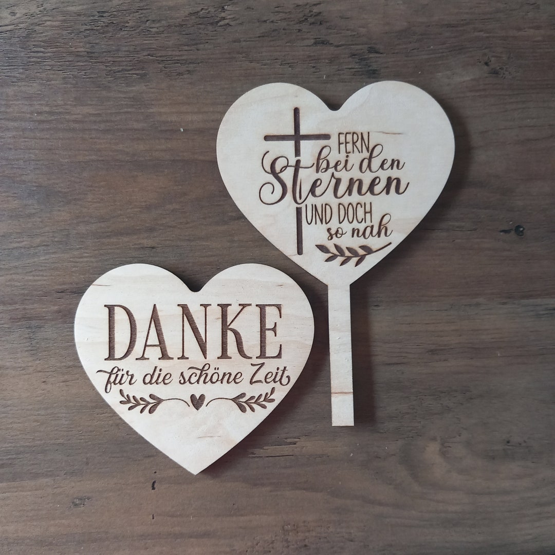 Wooden Heart Mourning Heart With Engraving Also With Plant Plug for ...