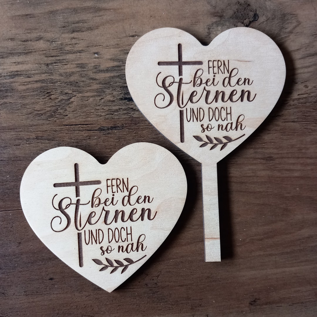 Wooden Heart Mourning Heart With Engraving Also With Plant Plug for ...