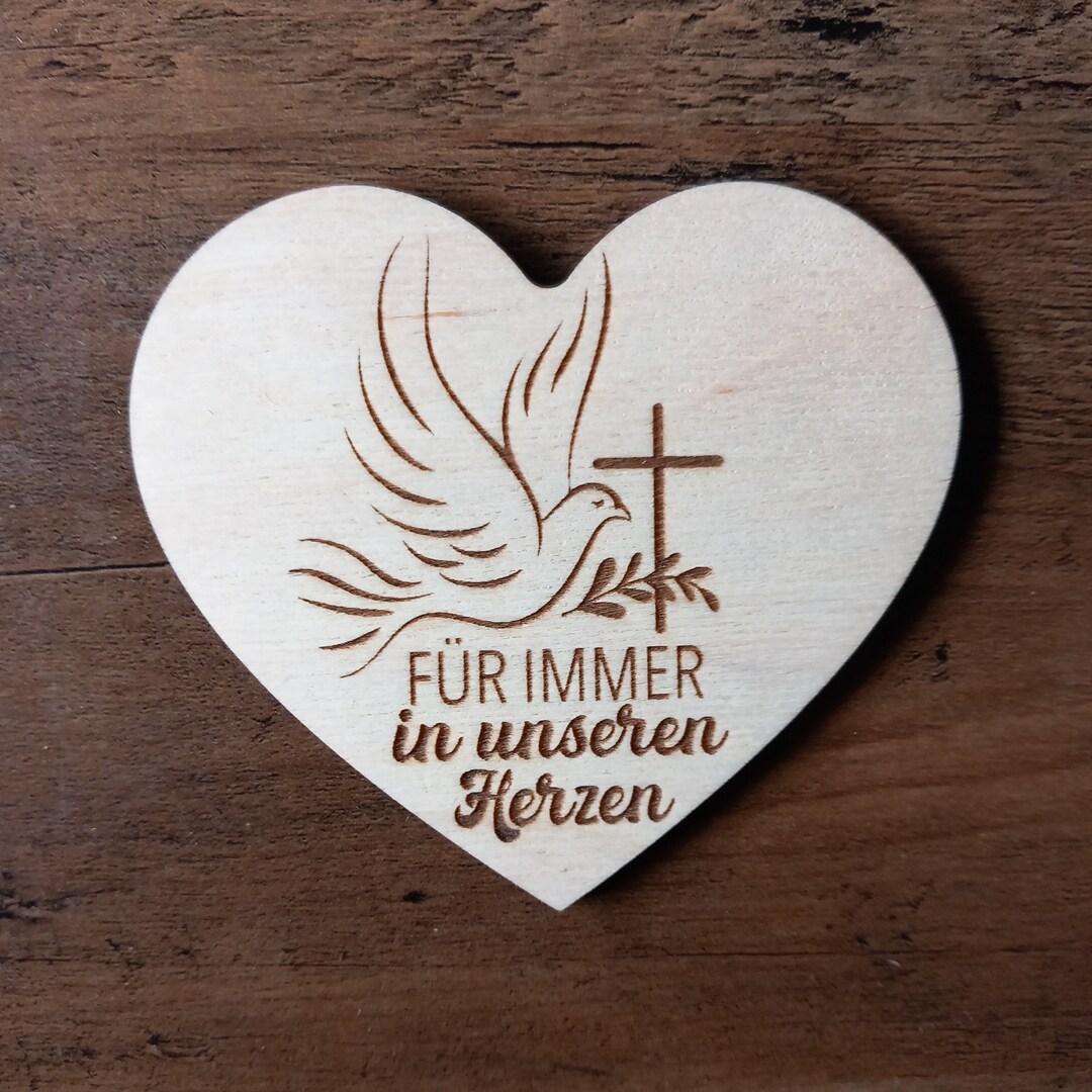 Wooden Heart Mourning Heart With Engraving Also With Plant Plug for ...