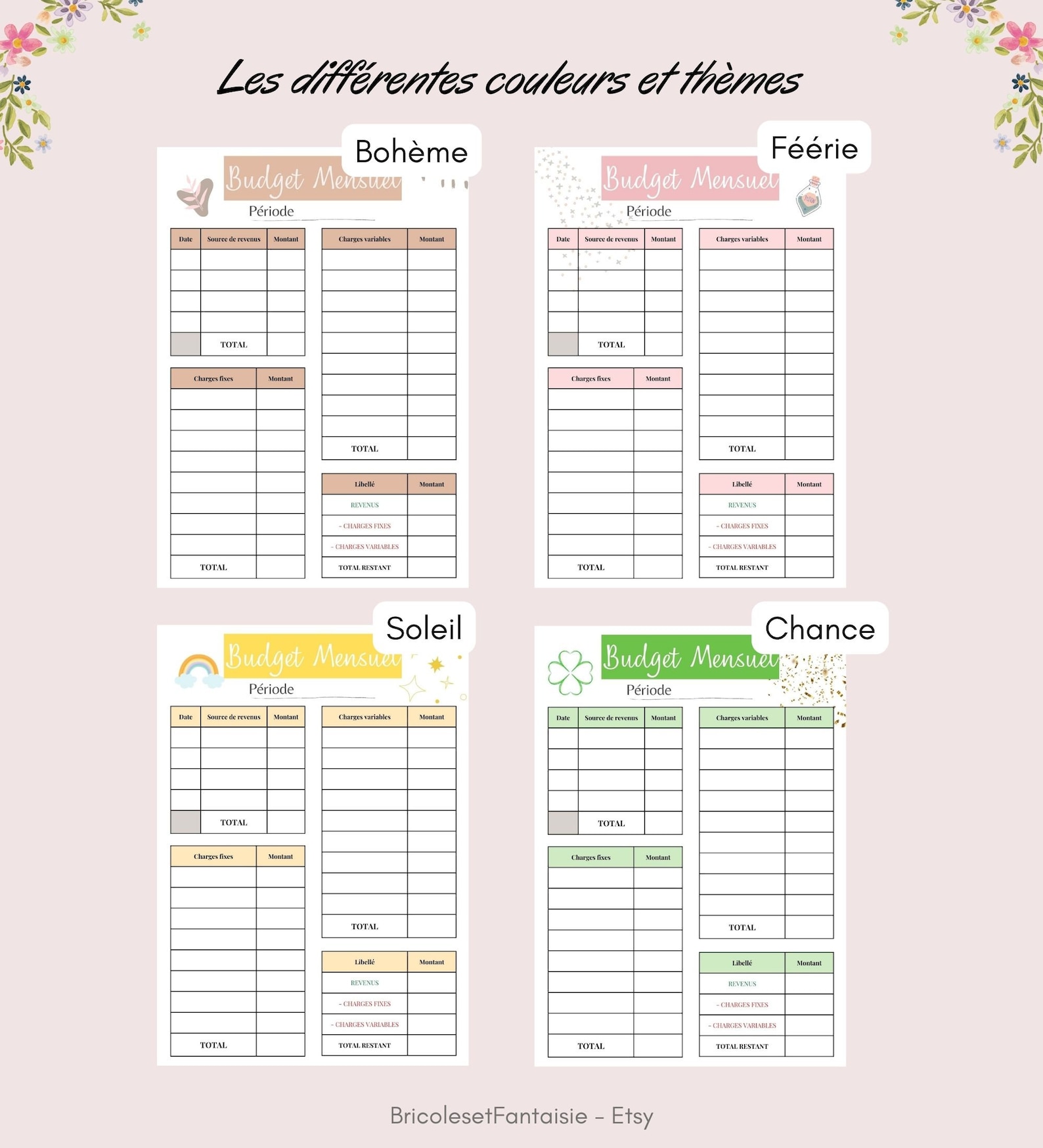 Template Fiches Budget Mensuel Imprimable Template PDF A4 - Etsy