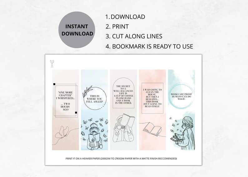 Printable Bookmarks Quotes Book Lover Gift Ideas Instant Download ...