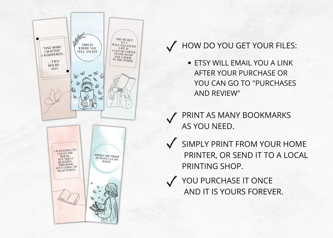 Printable Bookmarks Quotes Book Lover Gift Ideas Instant Download ...