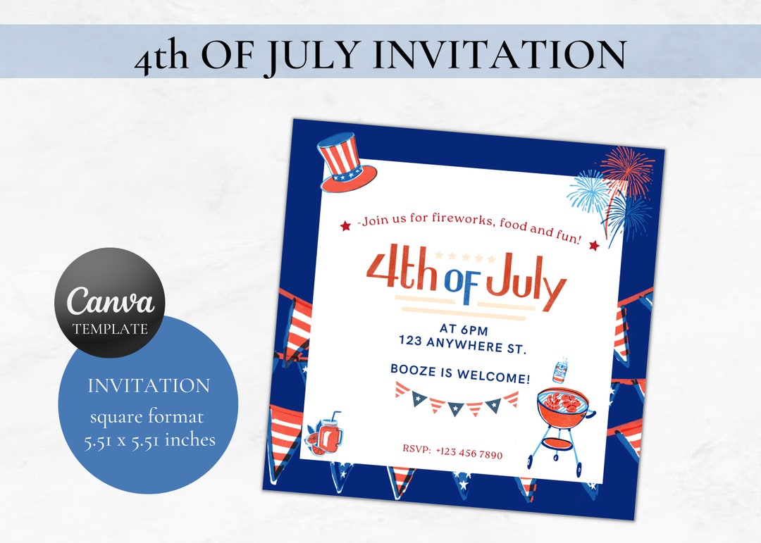 4th of July Printable Invitation Editable Independence Day Invitation ...