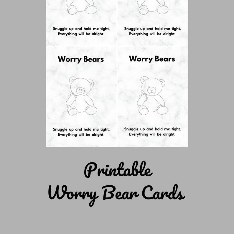 Worry Bear Cards // Worry Bear Backing Cards, Printable Worry Bear Tags ...