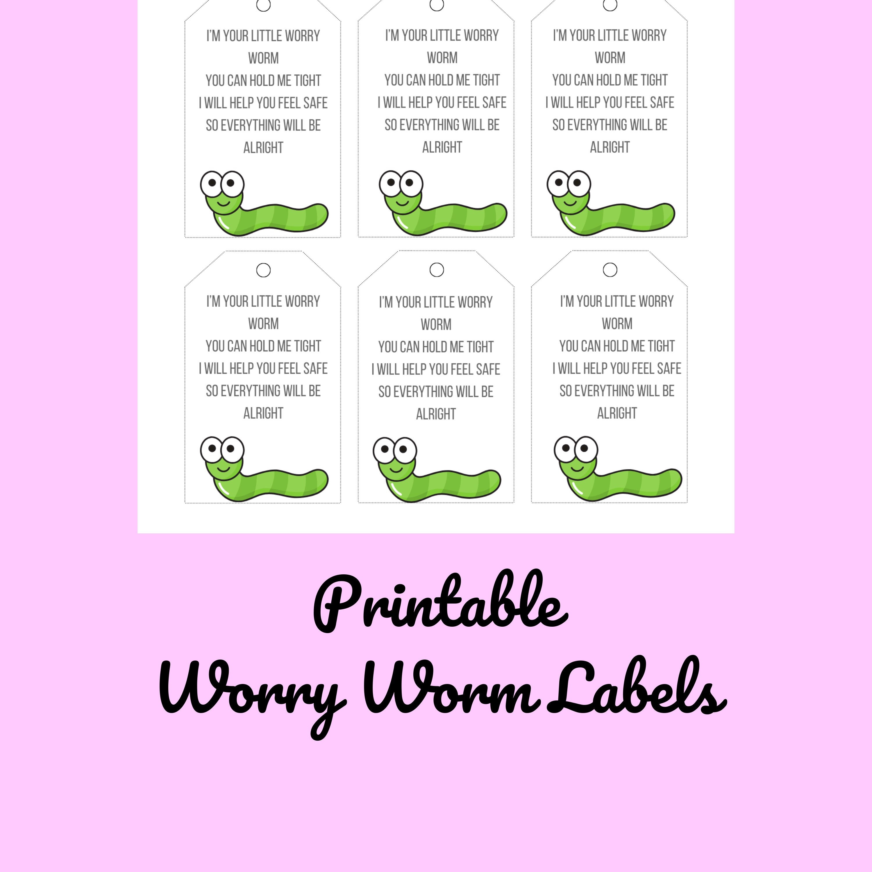 Worry Worm Labels // Worry Worm Tags, Printable Worry Worm Labels ...