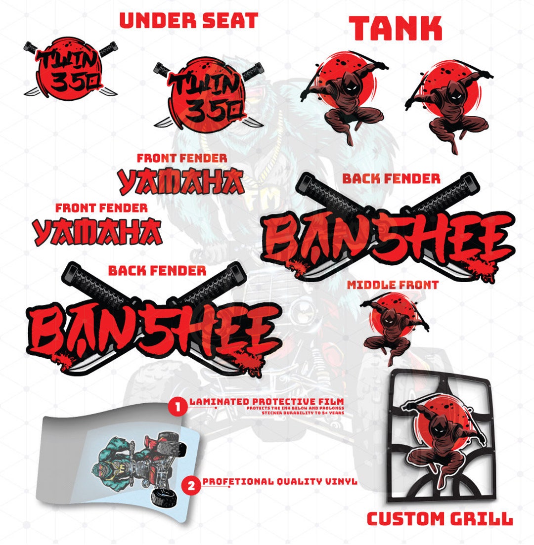 Yamaha Banshee Decals Graphics Custom Grill Samurai Theme Fits on Black ...