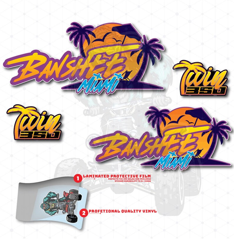 Yamaha Banshee 350 Miami Graphics Decals Stickers Custom Fresh NEW ...