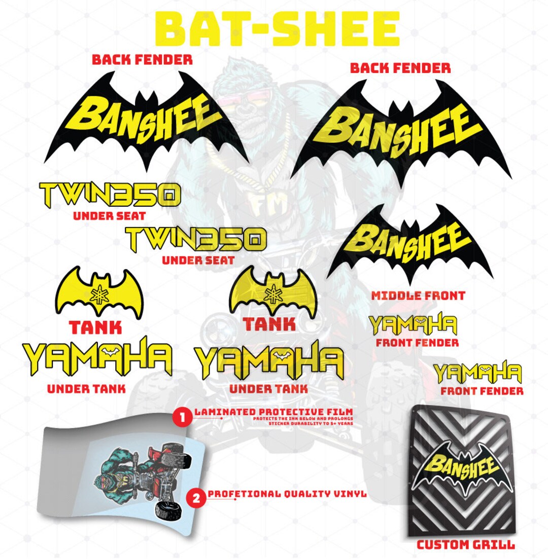 Yamaha Banshee Decals Graphics Custom Grill BATMAN Theme Fits on ALL ...