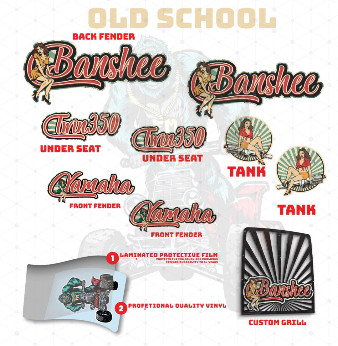 Yamaha Banshee Decals Graphics Custom Old School Theme Fits on ALL Fenders Grill - Etsy