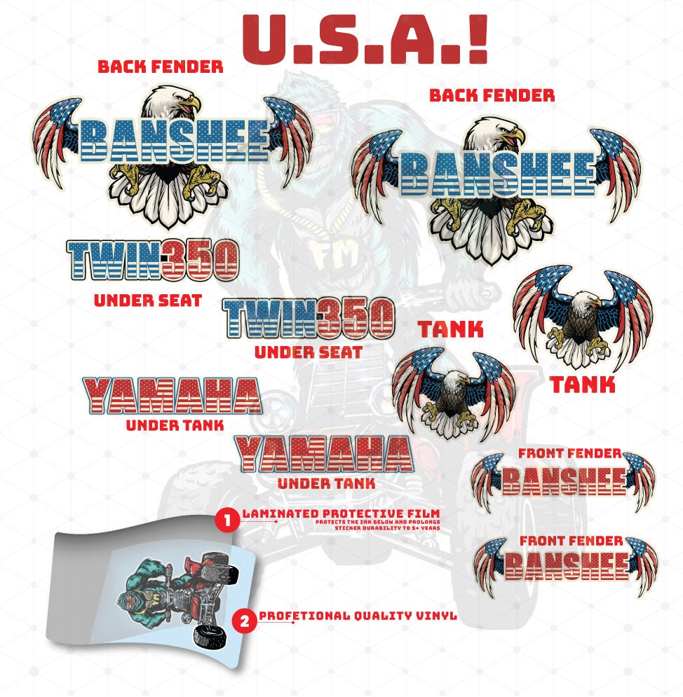 Yamaha Banshee Decals Graphics Custom USA AMERICAN EAGLE Theme Fits All ...