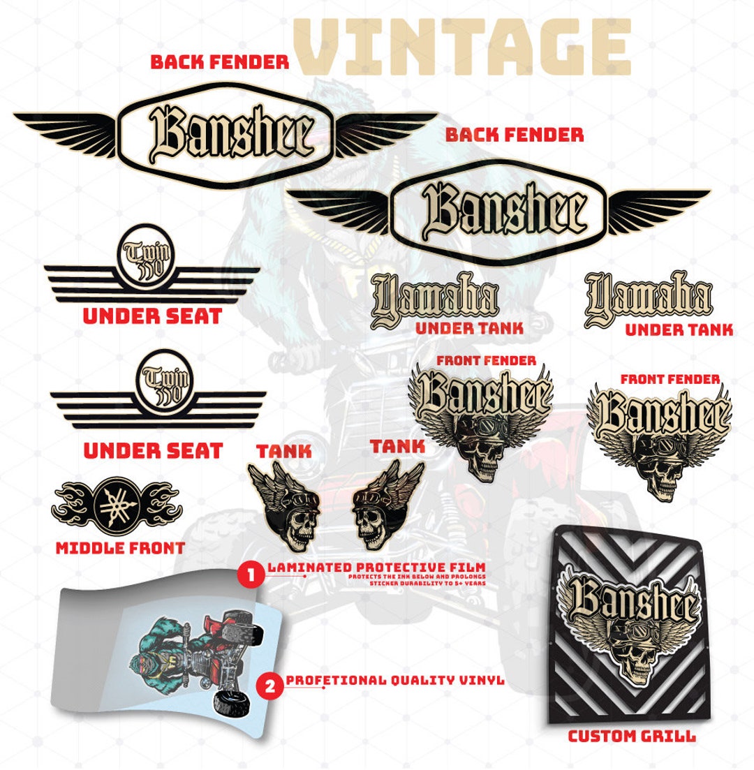 Yamaha Banshee Decals Graphics Custom Grill VINTAGE Theme Fits on ALL ...