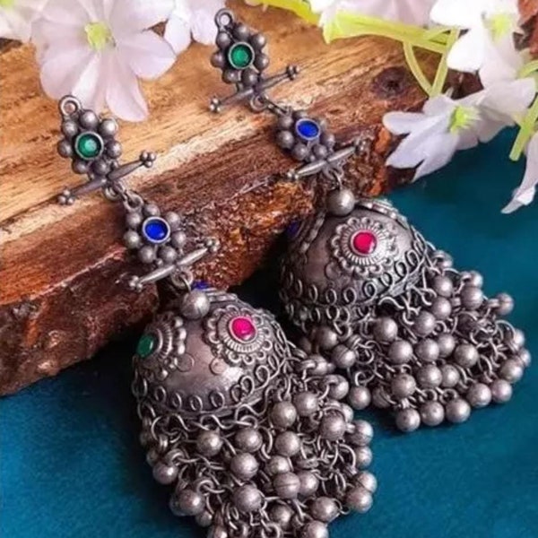 Oxidised Jhumka Earrings - Etsy