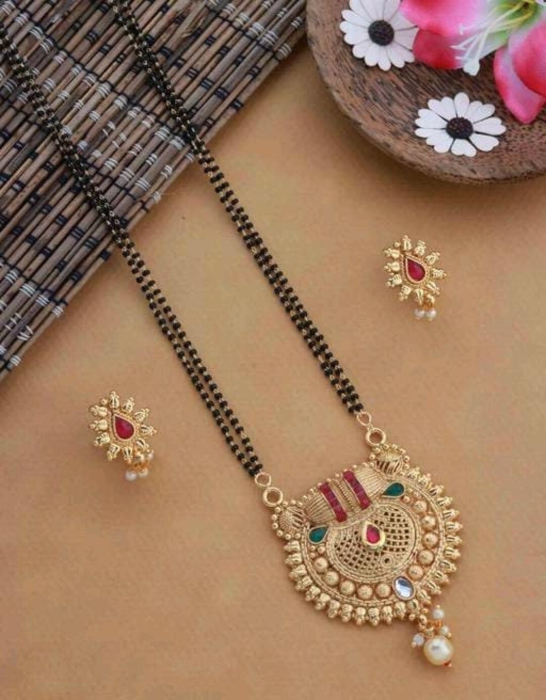 Kearala Indian Long Double Line Black Beaded Mangalsutra Traditional ...