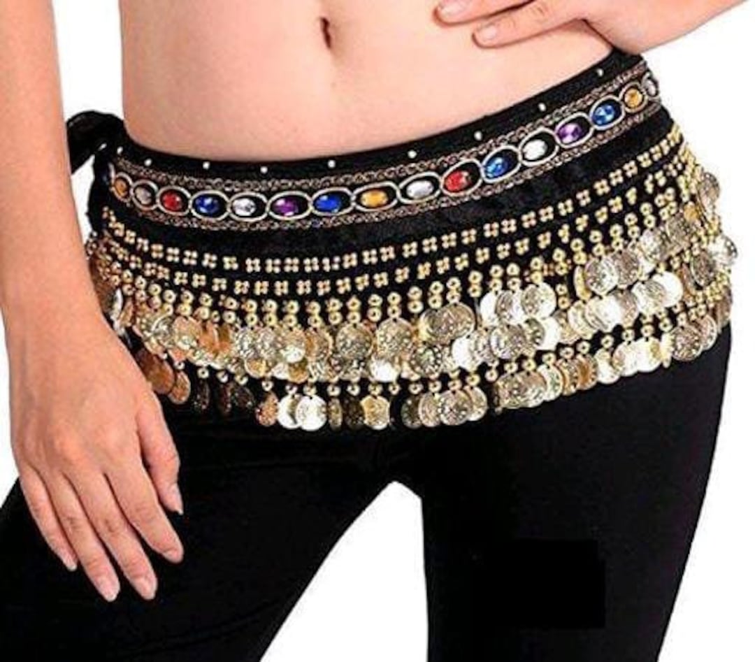 Indian Coin Black Fabric Waist Belt, South Indian Traditional Vaddanam ...
