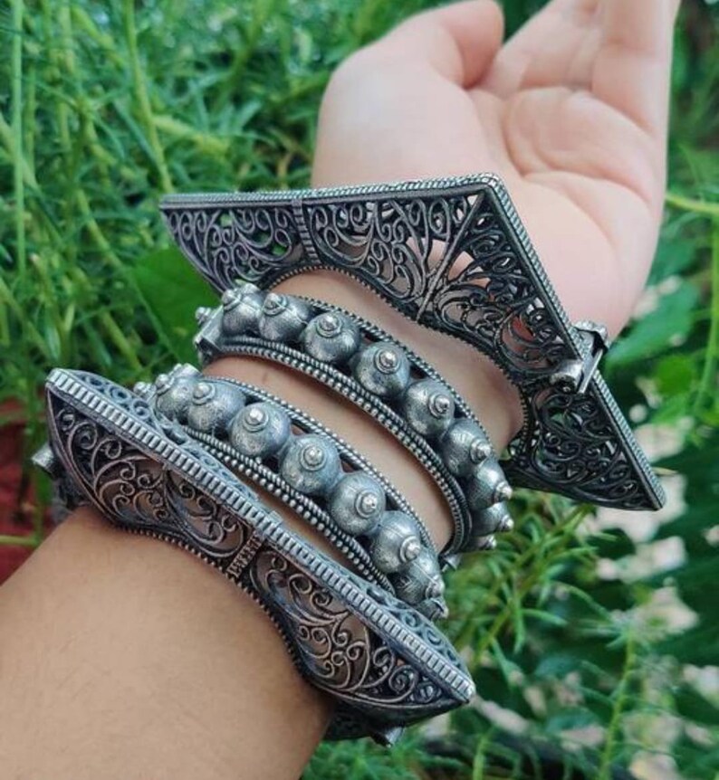 Antique Look Silver Plated Openable Oxidized Bangles Set - Etsy