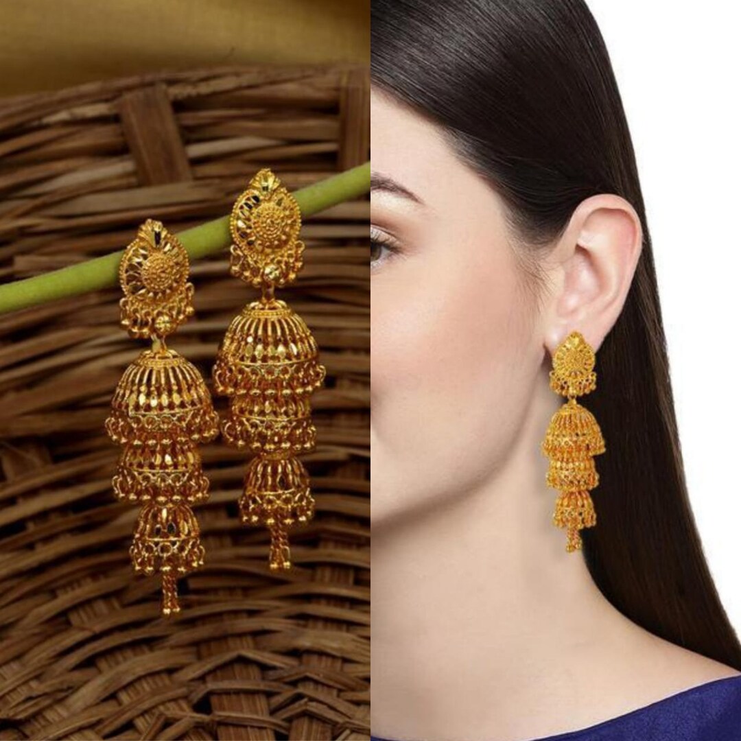 Southindian Temple Gold Plated Earrings, Indian Jhumka, Indian Earrings ...