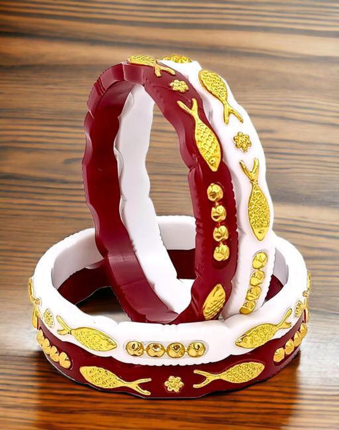 Fish Gold Binding Red White Sakha Pola Set for Women/combo Flower ...