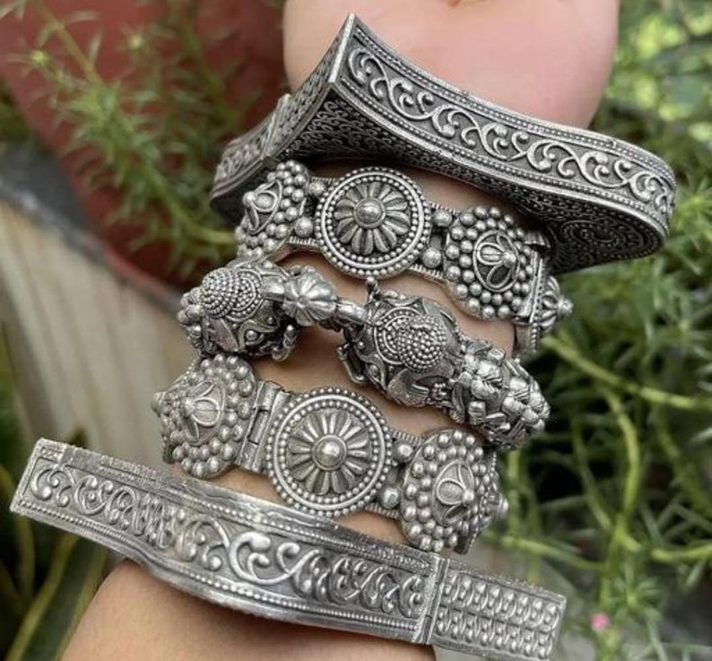 Antique Look Silver Plated Openable Oxidized Bangles Set - Etsy