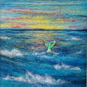 Felted Wool Seascape With Mermaid Tail, 6"x6" Framed Needle Felted ...