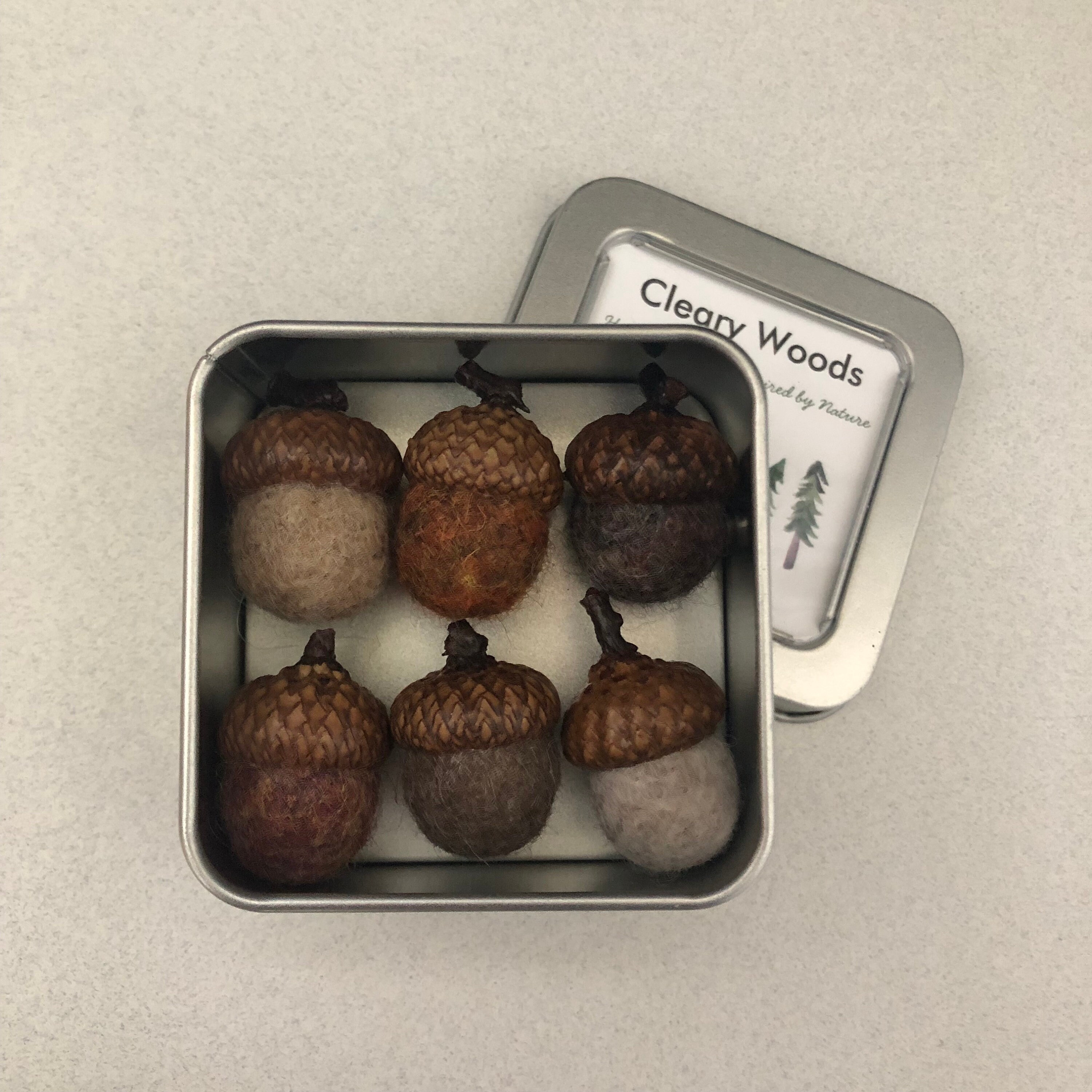 Set of 6 Felted Wool Acorn Magnets in a Tin Box, Strong Refrigerator ...