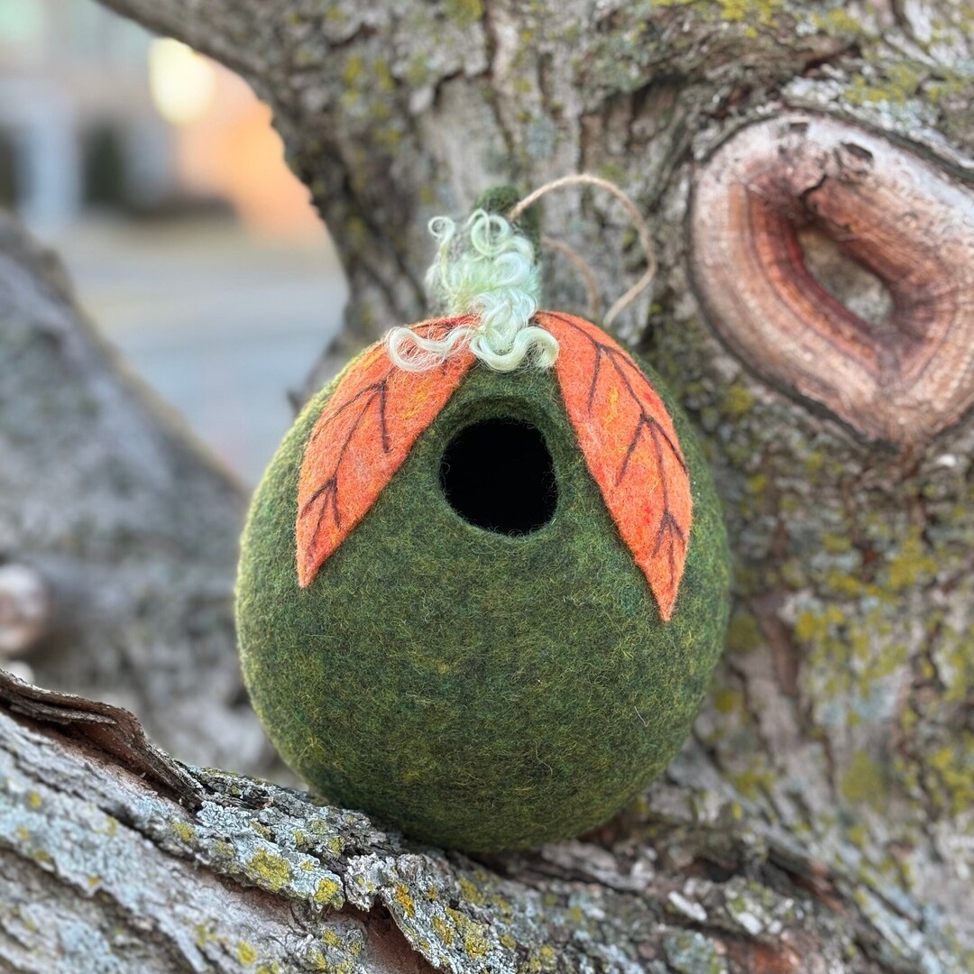 Outdoor Birdhouse, Felted Wool Bird Pod, Felted Wool Birdhouse ...