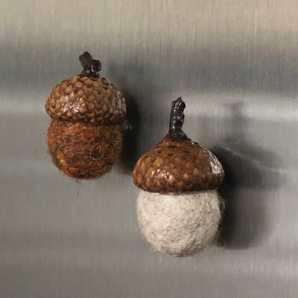 Set of 6 Felted Wool Acorn Magnets in a Tin Box, Refrigerator Magnets ...