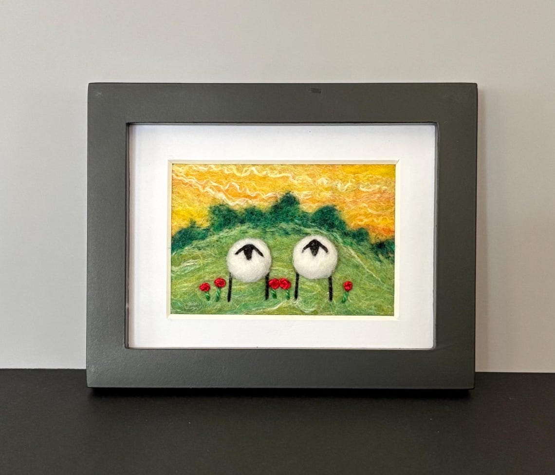 Felted Wool Sheep Landscape, Framed Needle Felted Art (3x5 Inches) - Etsy