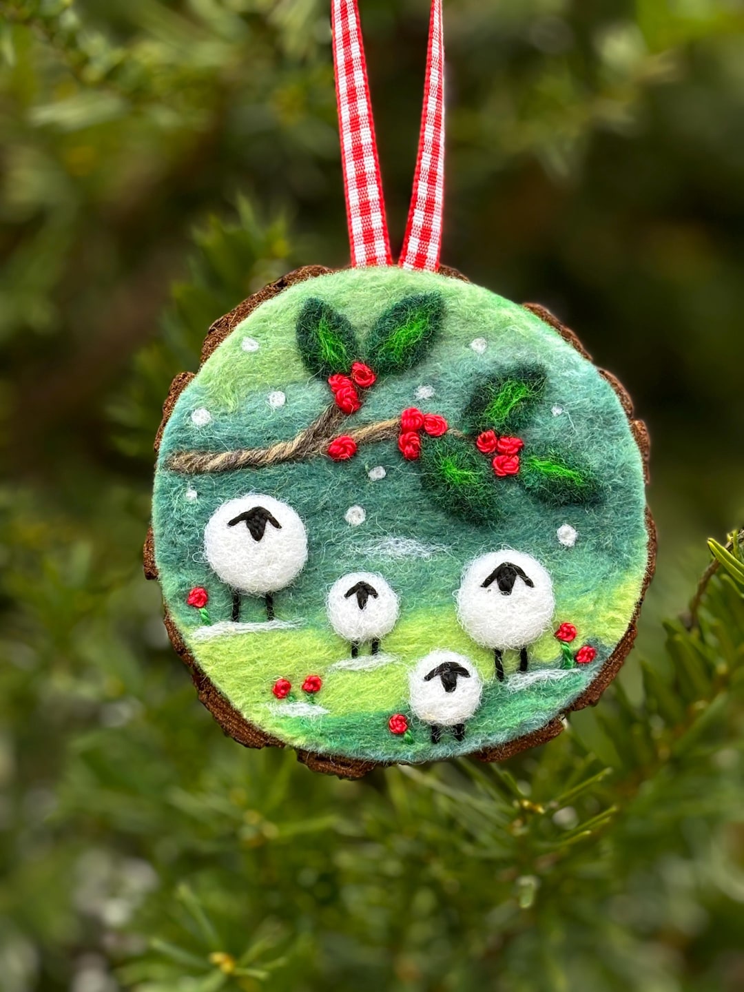 Felted Wool Christmas Ornament, Needle Felted Ornament, Mounted on ...